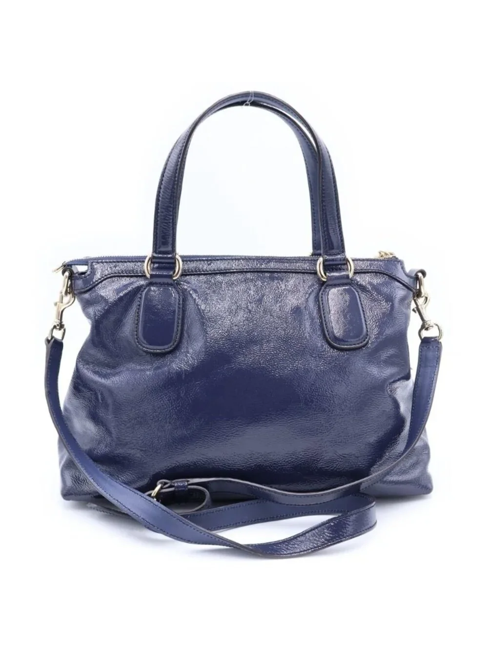 Gucci | Bags | Gucci Soho Tote Shoulder Bag Navy Patent Leather Gold ...